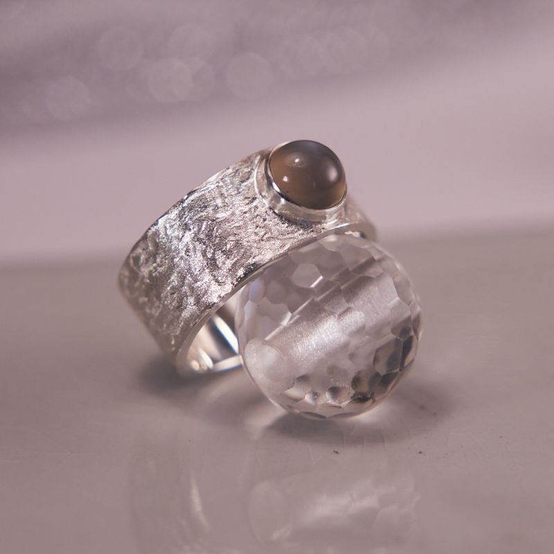 Mondstein Ring Silber 925 grau | Organisches Design 9mm